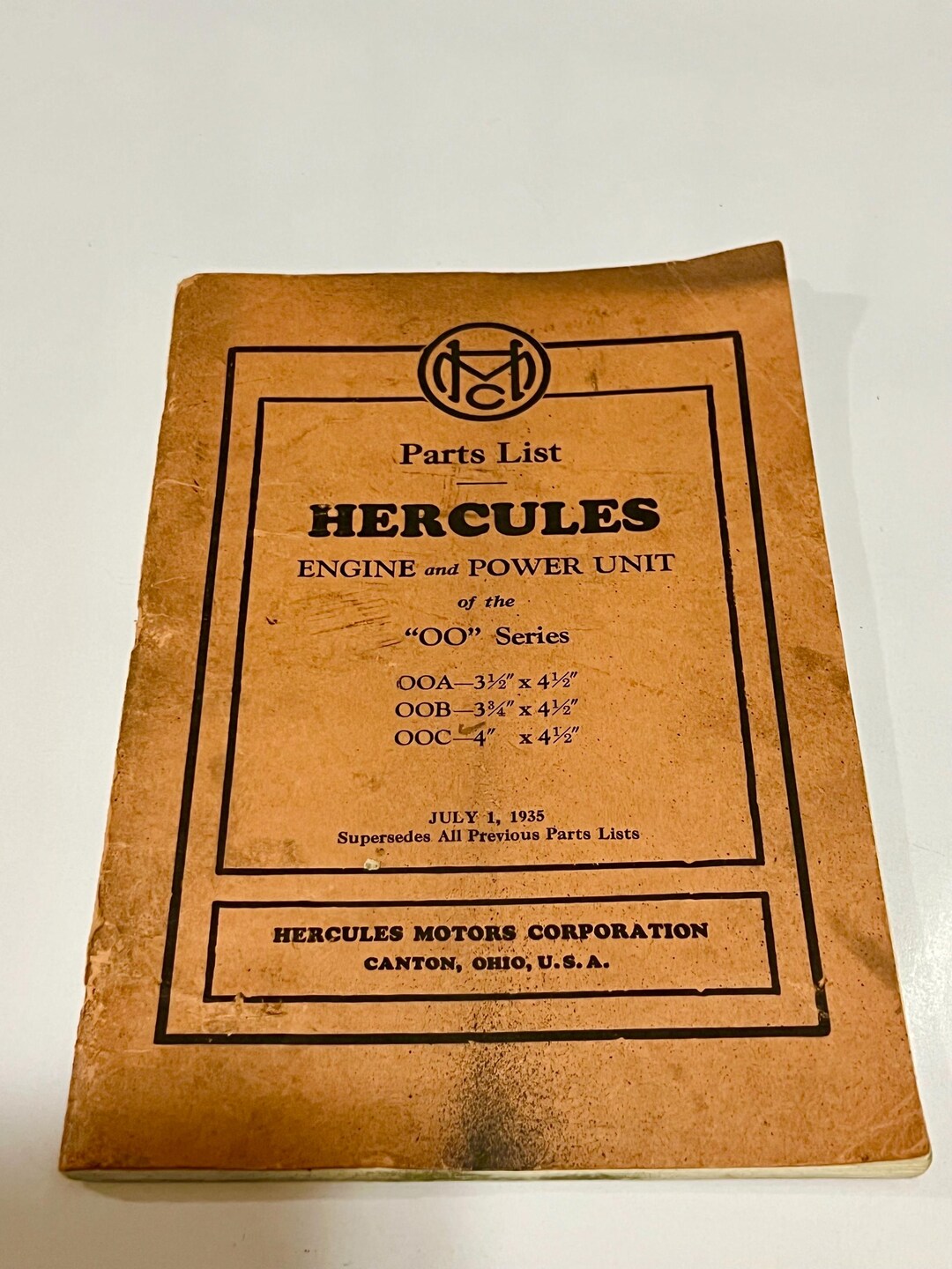 Vintage 1935 Parts List Manual for Hercules Engine and Power Unit “OO ...