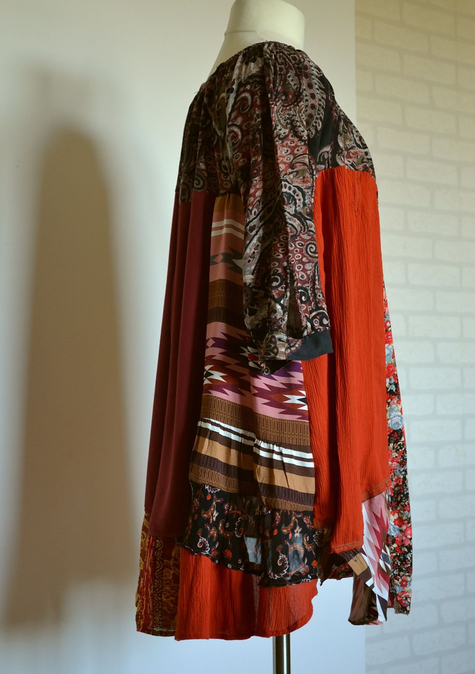 Women's Boho Patchwork Unique Recycled L XL Dress Lagenlook Upcycled ...