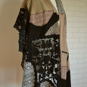 Womens Knit Shawl Cape, Beige/black Shabby Wrap, Upcycled Patchwork ...