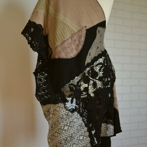 Womens Knit Shawl Cape, Beige/black Shabby Wrap, Upcycled Patchwork ...