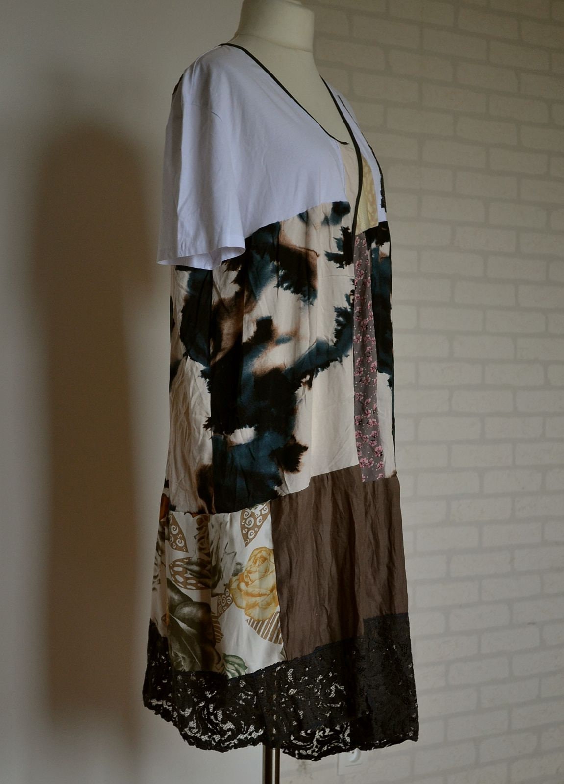 Women's Long Spring Summer Jacket, Boho Patchwork Coat, Loose Recycled ...