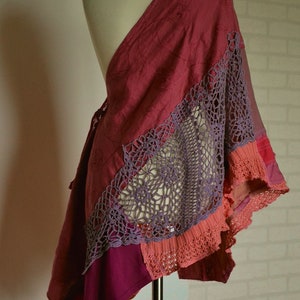 Womens Knit Eco Shawl Cape,magenta Shabby Wrap,upcycled Patchwork Shawl ...