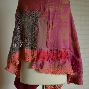 Womens Knit Eco Shawl Cape,magenta Shabby Wrap,upcycled Patchwork Shawl ...