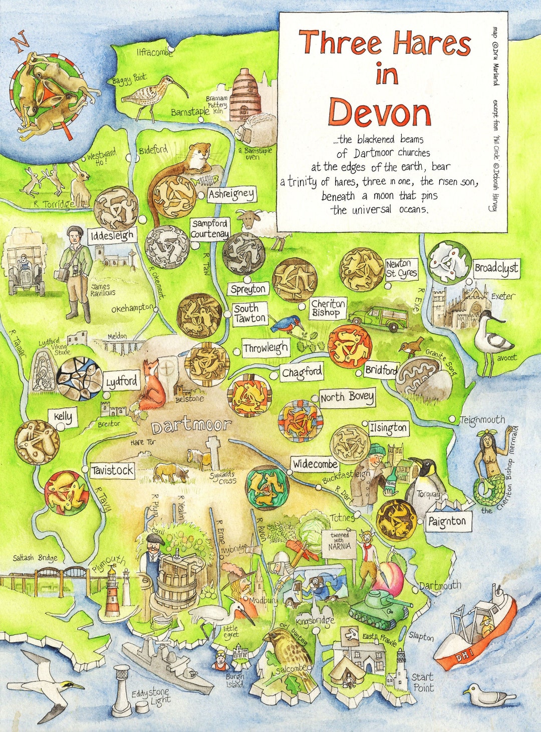 Three Hares Map of Devon, A4 Size - Etsy UK