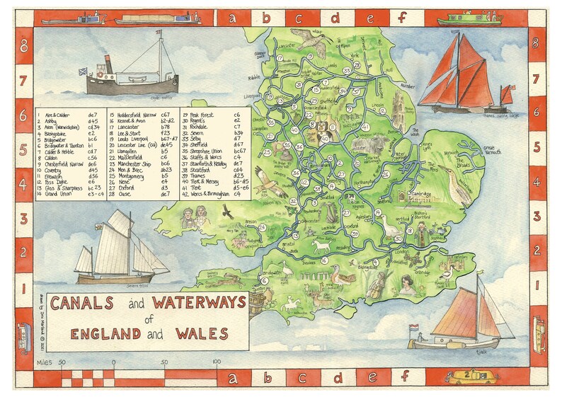Canals and Waterways of England and Wales Map A3 - Etsy UK