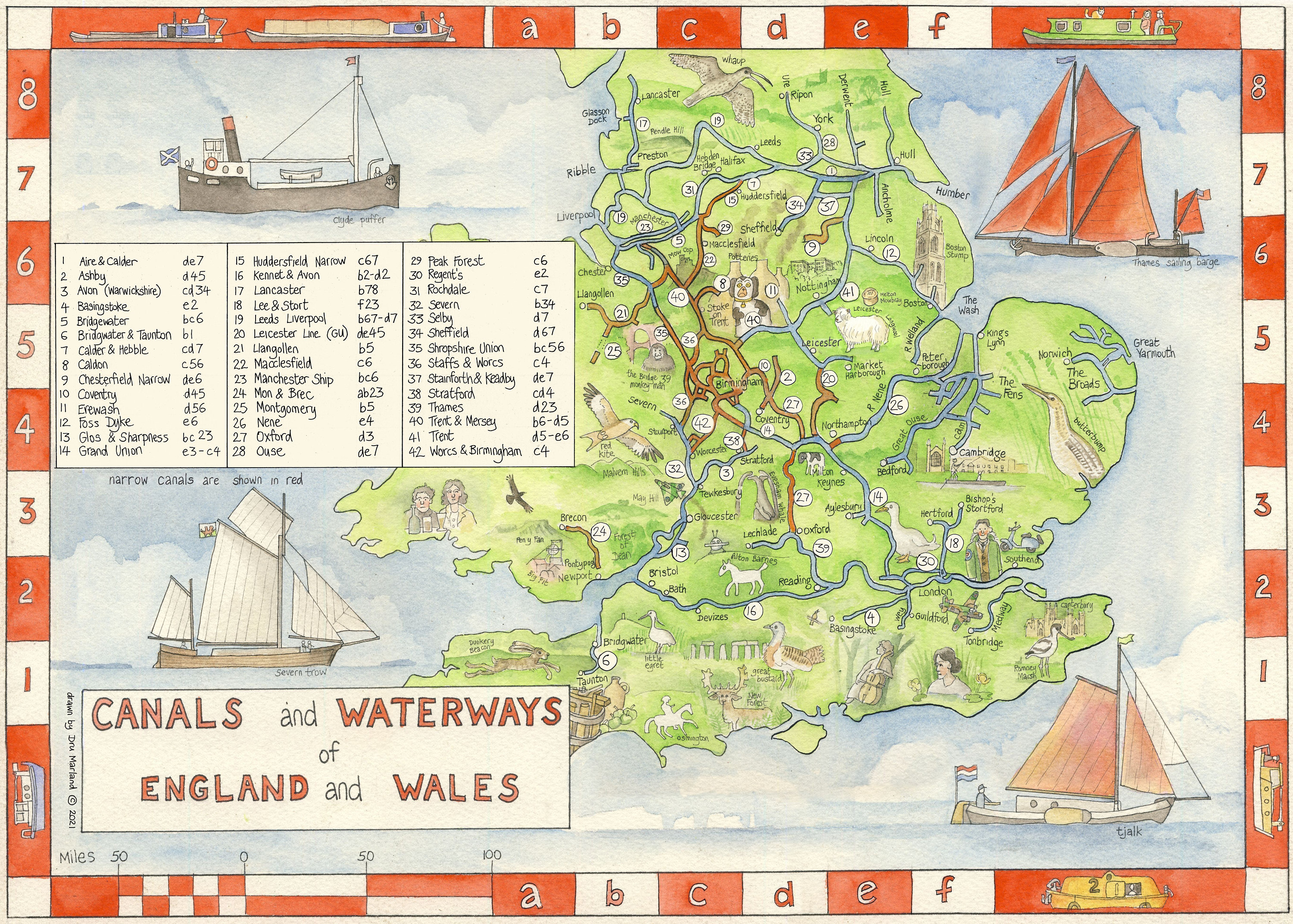 Canals and Waterways of England and Wales Map A4 - Etsy UK