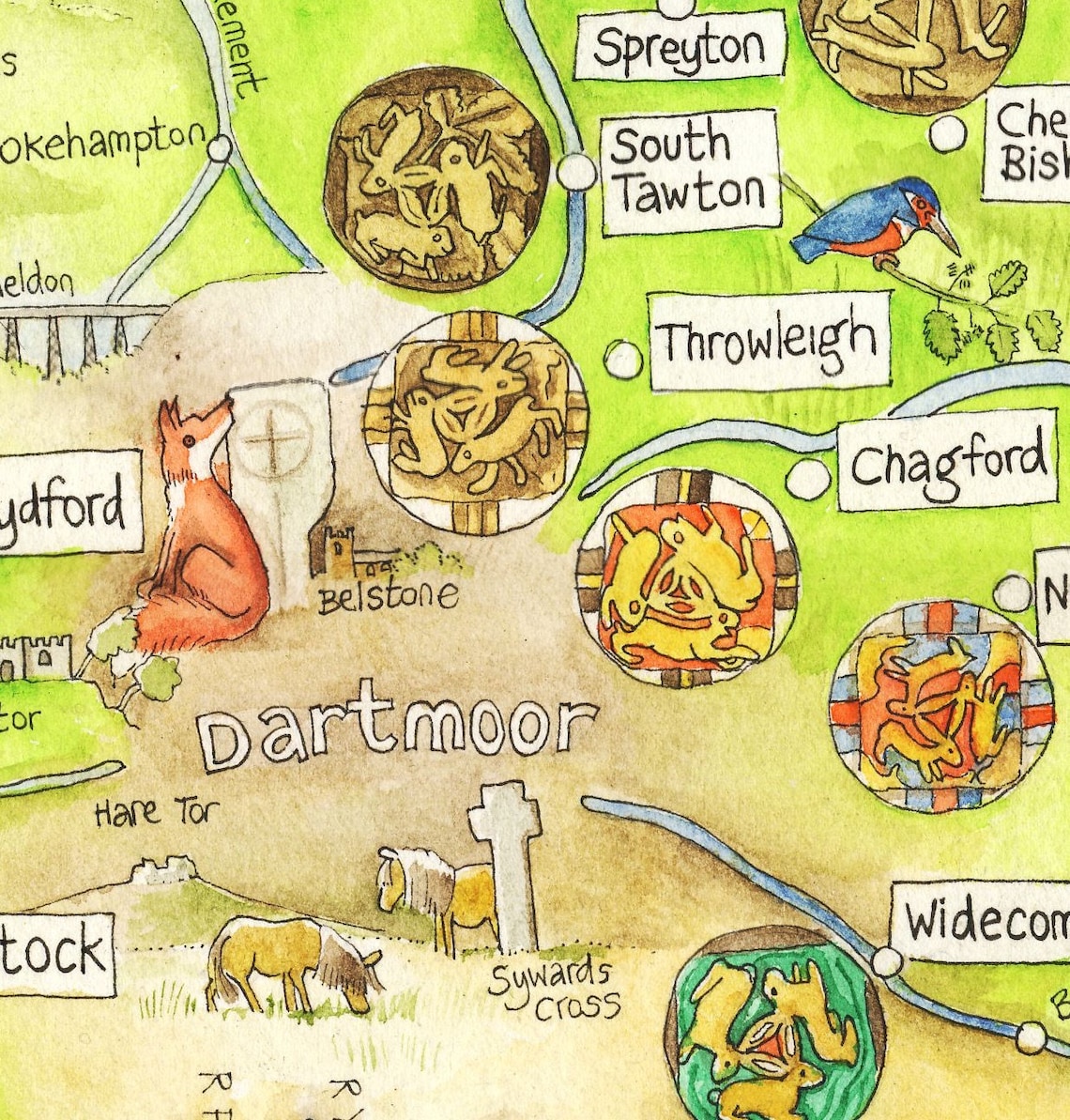 Three Hares Map of Devon A4 Size - Etsy UK