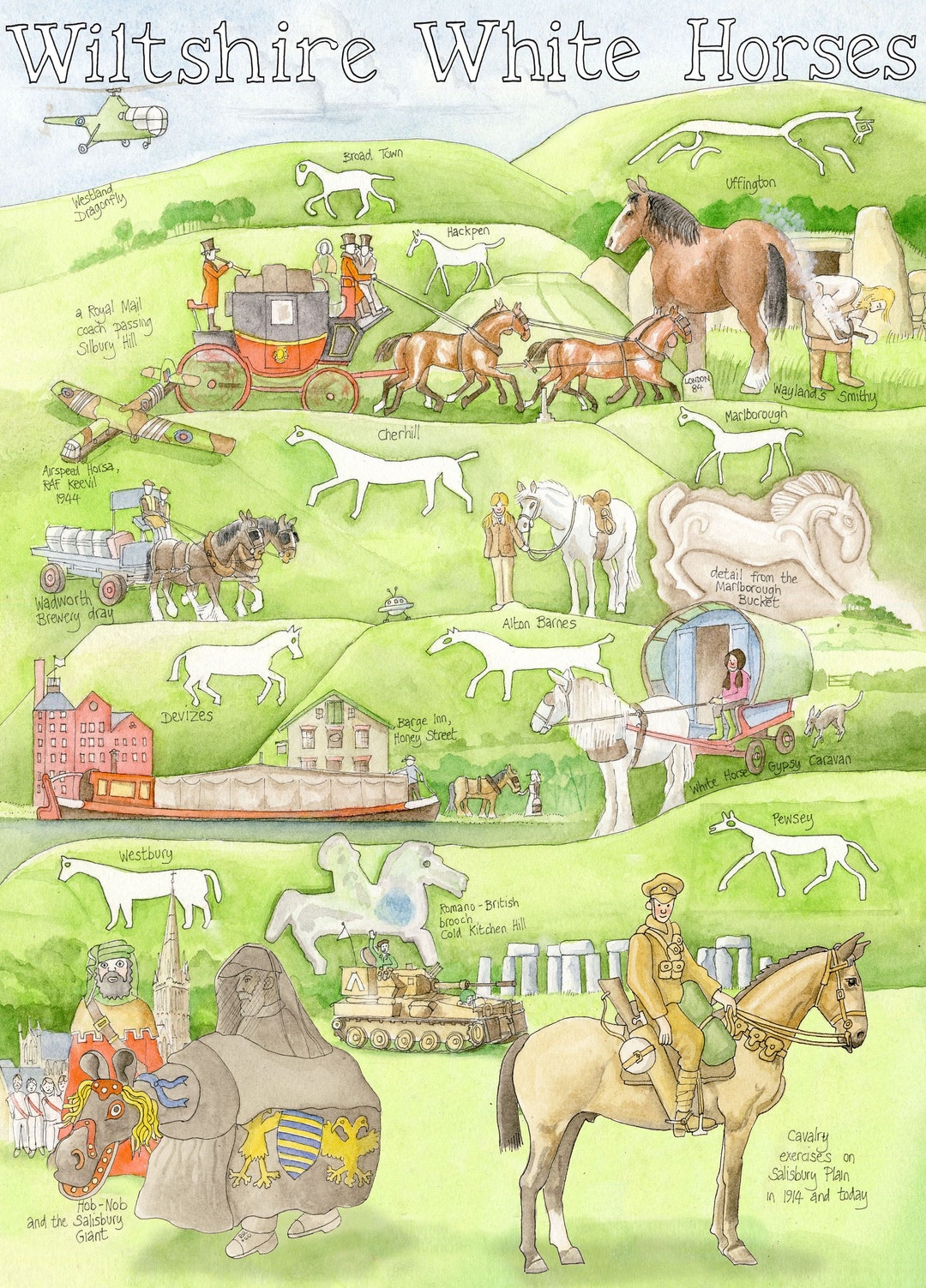 The Wiltshire White Horses Map (A3 Size) - Etsy
