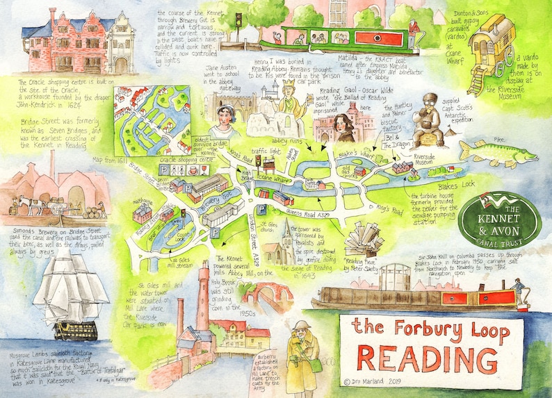 Canal Map Forbury Loop Reading large Map A3 Size - Etsy UK