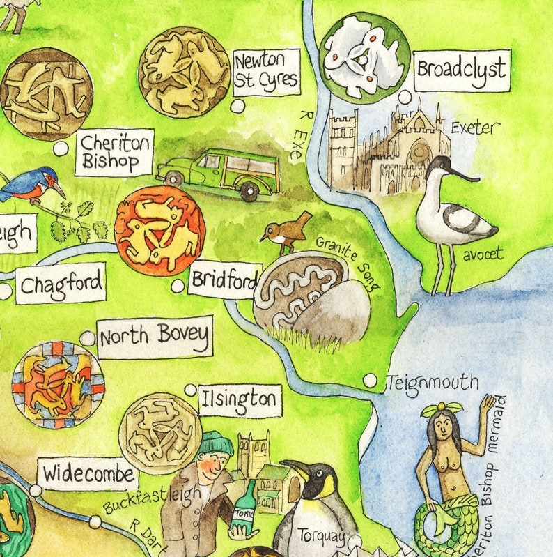 Three Hares Map of Devon A4 Size - Etsy