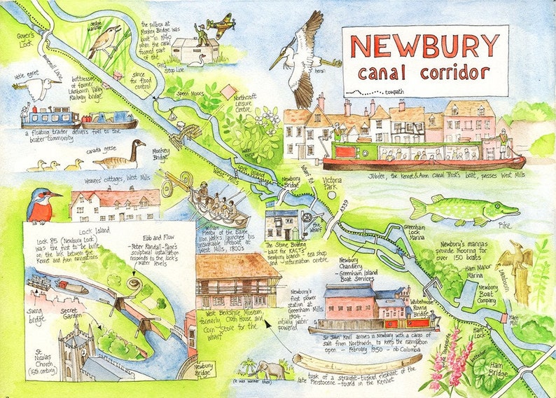 Canal Map Newbury Canal Corridor small Map A4 Size - Etsy