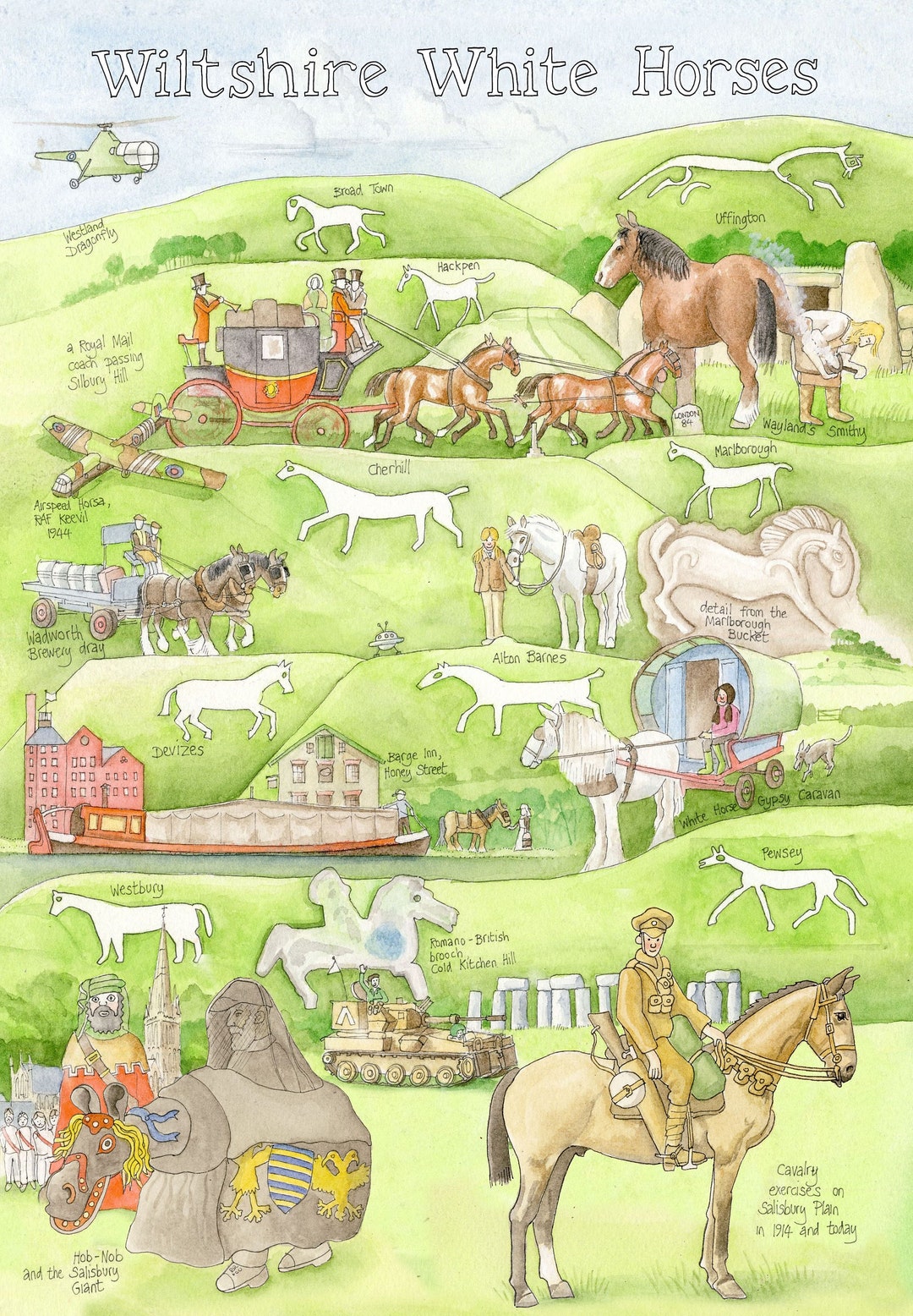 The Wiltshire White Horses Map (A4 Size) - Etsy