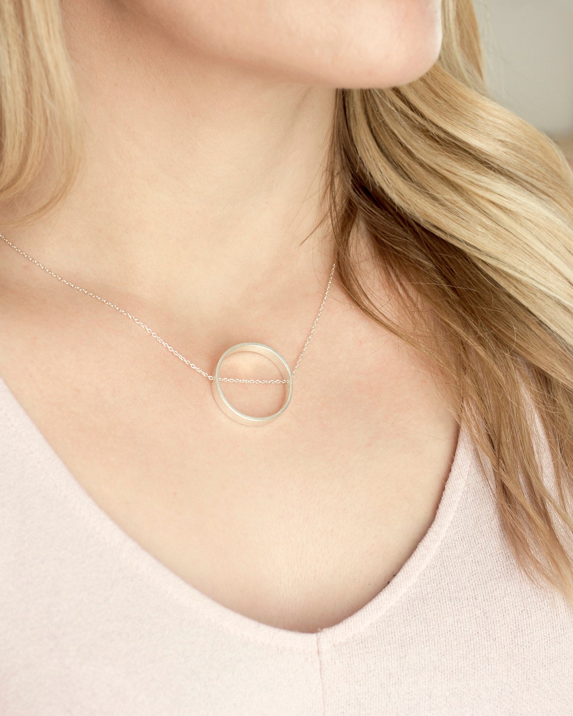 Large Circle Necklace Sterling Silver Modern Geometric | Etsy