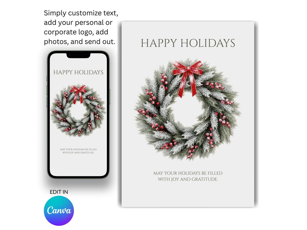 Editable Holiday Greeting Card Template | Digital Download | Print and ...