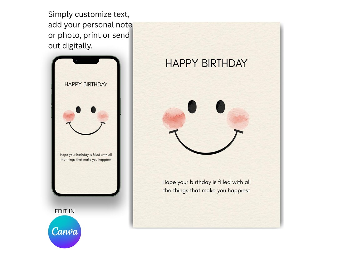 Editable Smiley Card Template | Digital Download | Print & Mobile Size ...