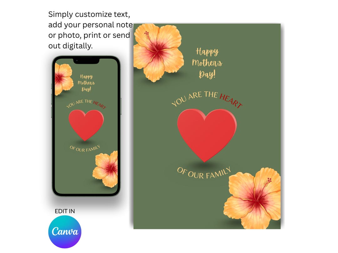Editable Mother's Day Card Template | Digital Download | Print & Mobile ...