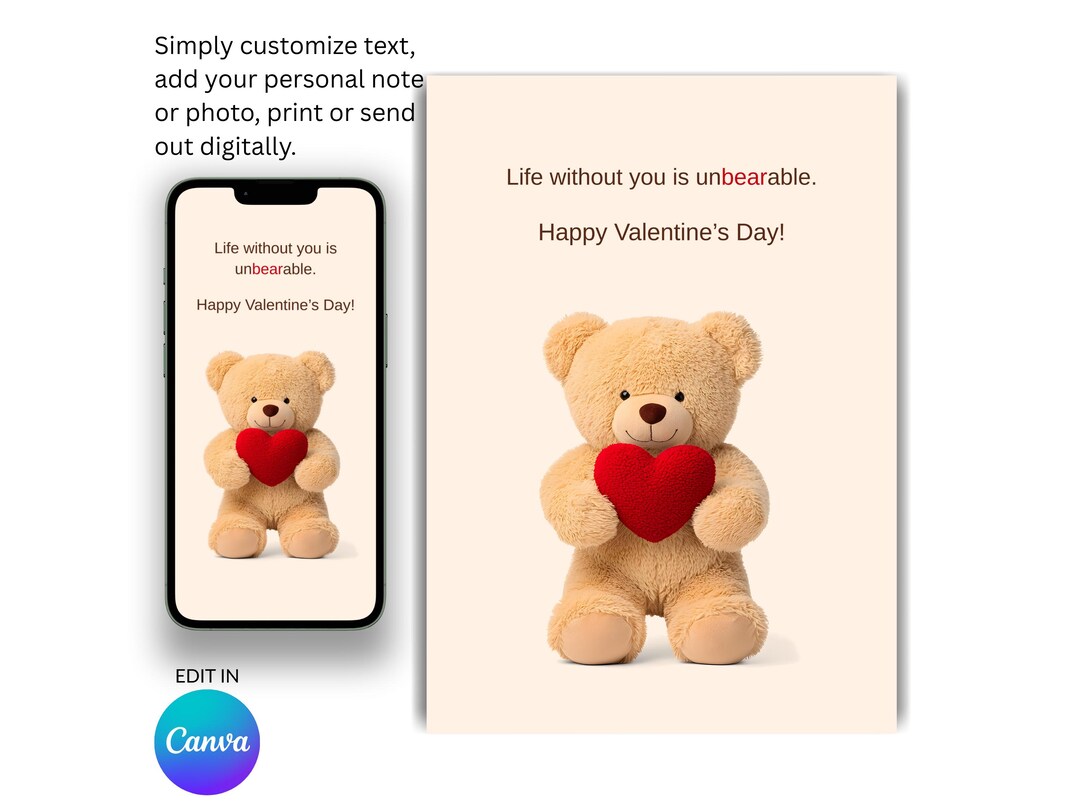 Editable Valentine’s Day Card Template | Digital Download | Print ...