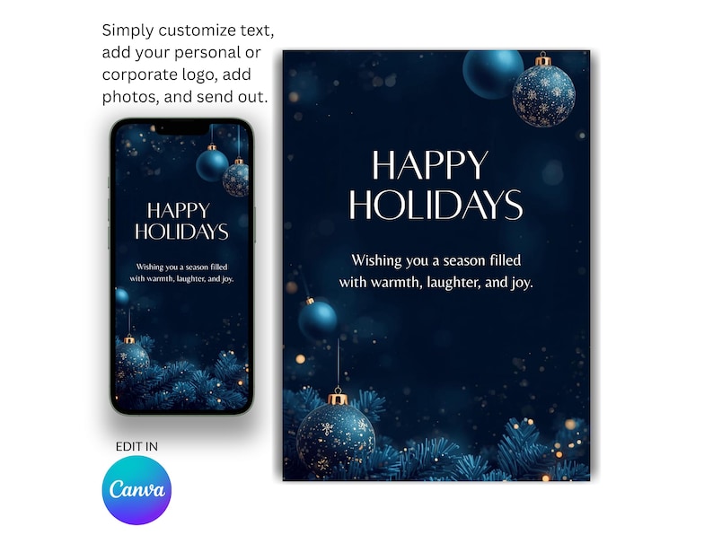 Editable Holiday Greeting Card Template | Digital Download | Print and ...