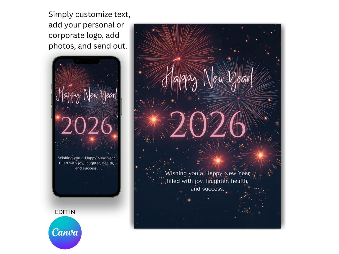 Editable Happy New Year Greeting Card Template | Digital Download ...