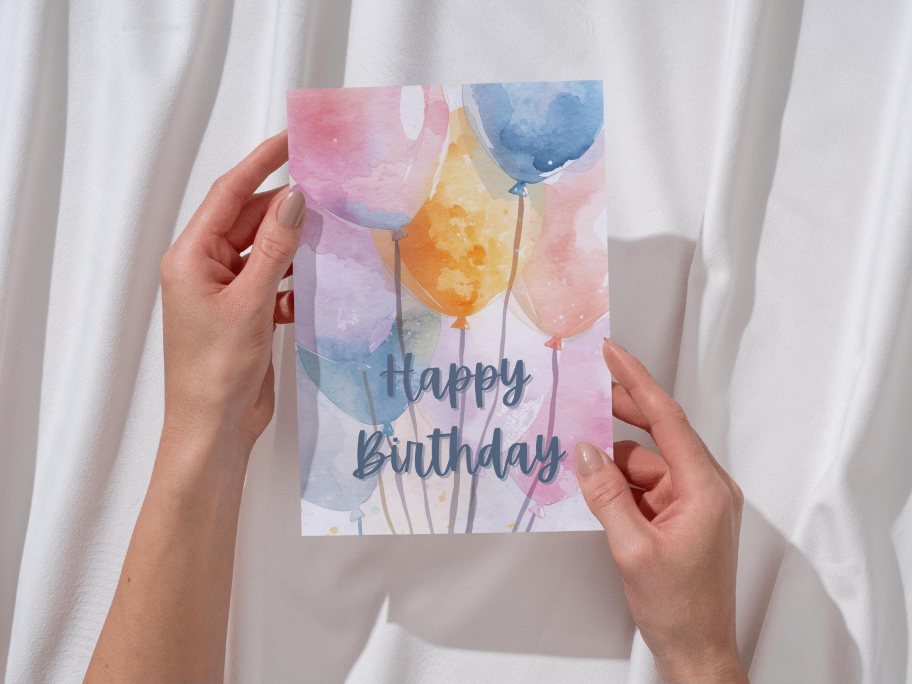 Editable Watercolor Balloon Birthday Card Template | Digital Download ...