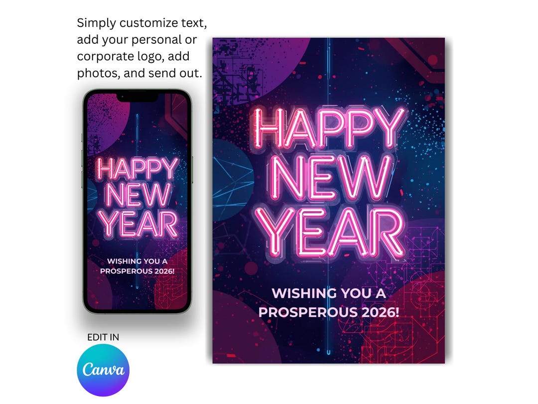 Editable Happy New Year Greeting Card Template | Digital Download ...