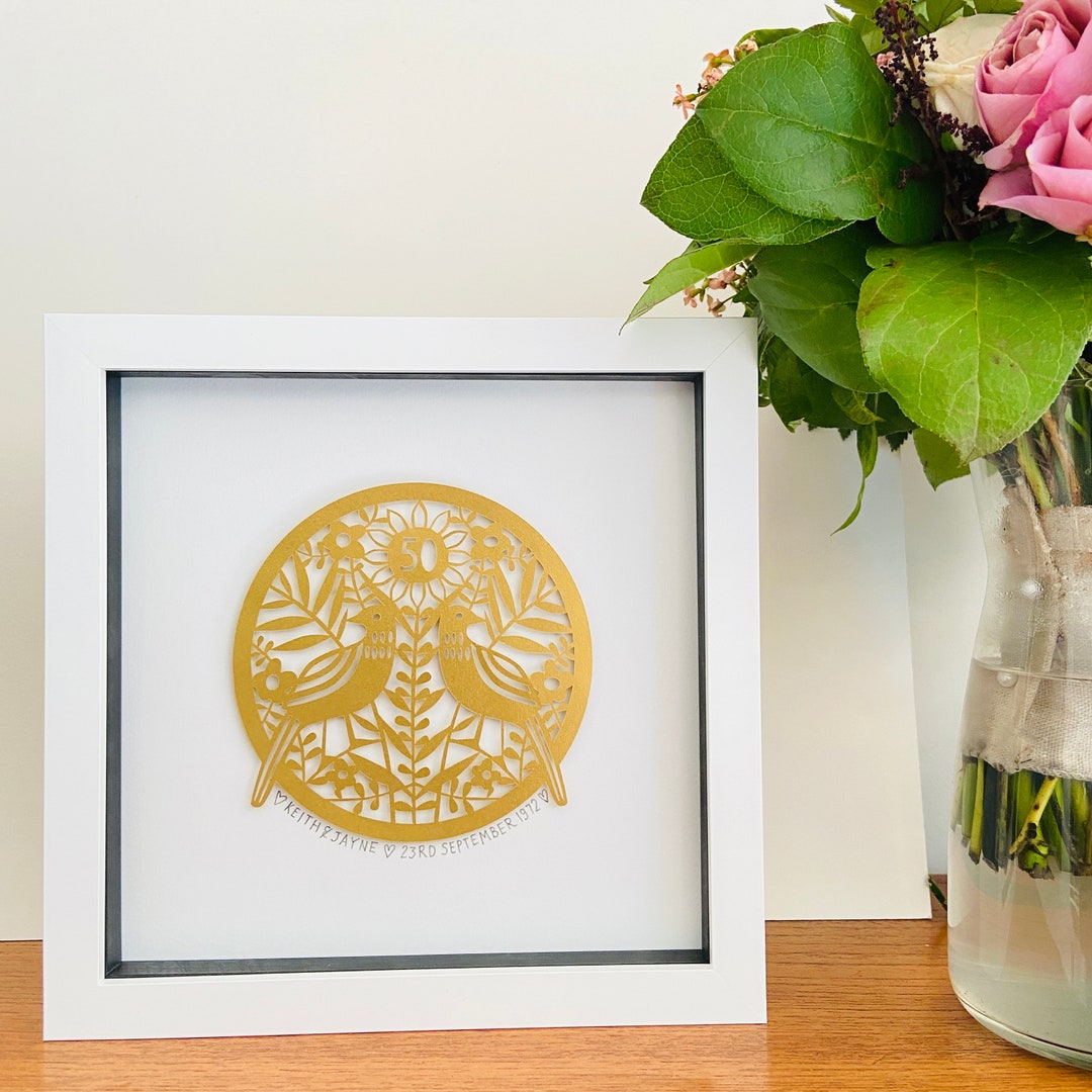 Personalised 50th Anniversary Papercut Gift – Custom Golden Wedding Art ...