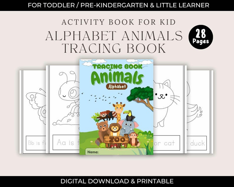 Alphabet Animals Tracing Book for Kids | ABC Animal Coloring & Writing ...