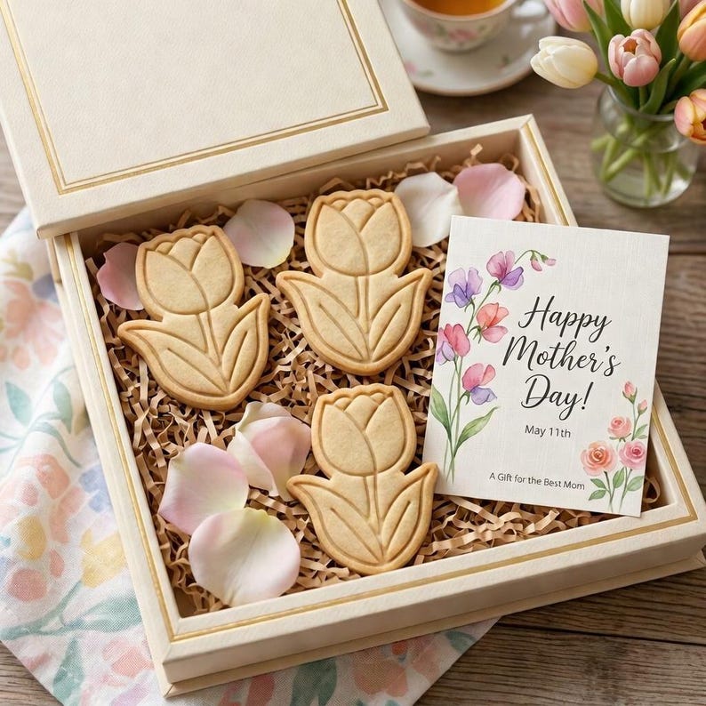 Tulip Flower Cookie Cutter & Stamp, Happy Mothers Day Cookie Stamp ...