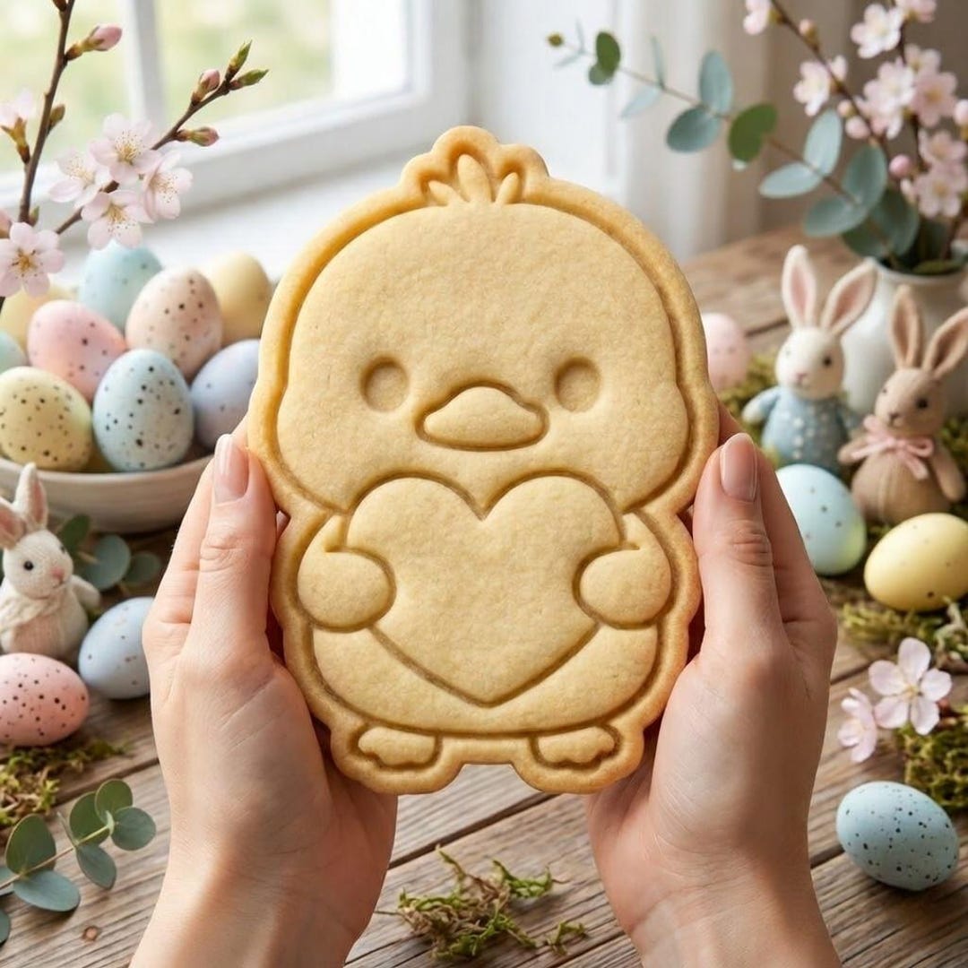 Easter Chick Cookie Cutter & Stamp, Cute Chick Holding Heart Cookie ...