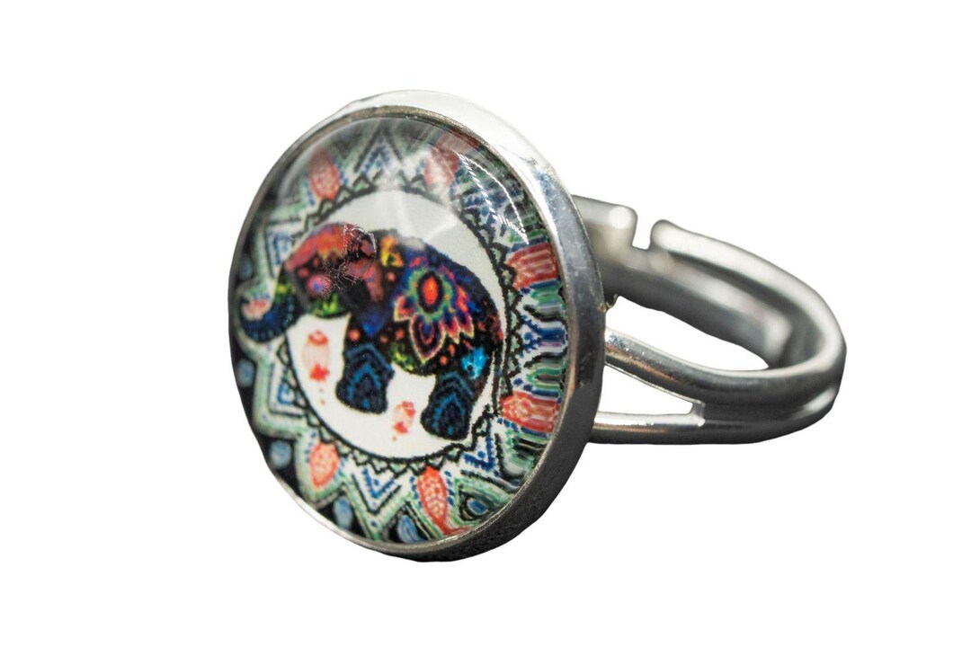 Cabochon Elephant Ring Miniblings Finger Elephants Pattern Boho Ethnic ...