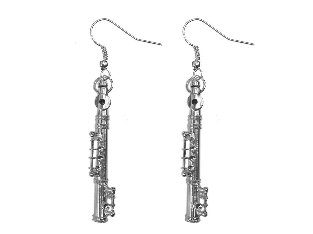 Transverse Flute Earrings Miniblings Music + Box Silver Plated 4cm ...