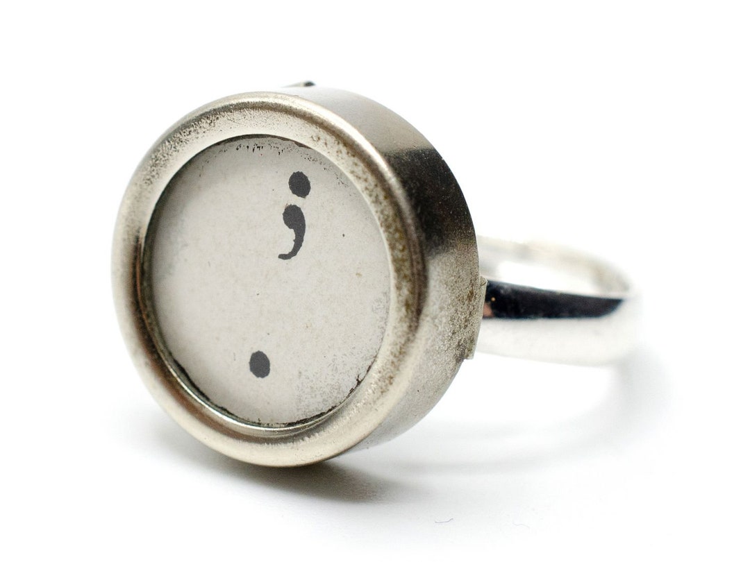 Semicolon Dot ; . Key Ring Typewriter Key Miniblings Upcycling White - Etsy