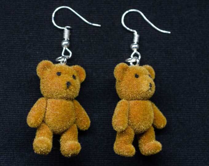 Fuzzy Yellow Teddy Bear Earrings, Bear Earrings, Pastel, Flocked Bear Earrings Hypoallergenic ...
