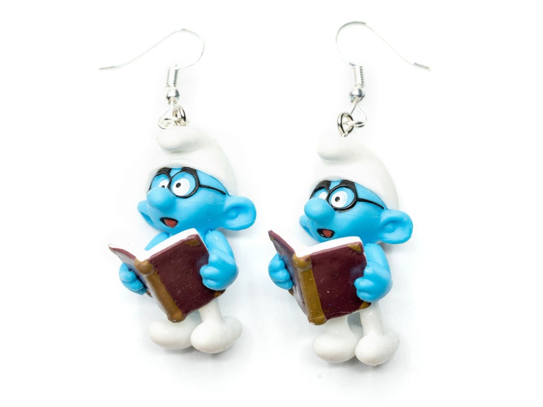 Brainy Smurf Earrings Miniblings Smurfs Series Book Smurf Book - Etsy