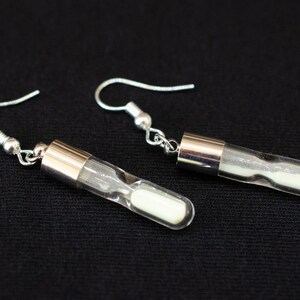 Hourglass Earrings Functioning Sand Time Seconds Glow in Dark Hangers ...