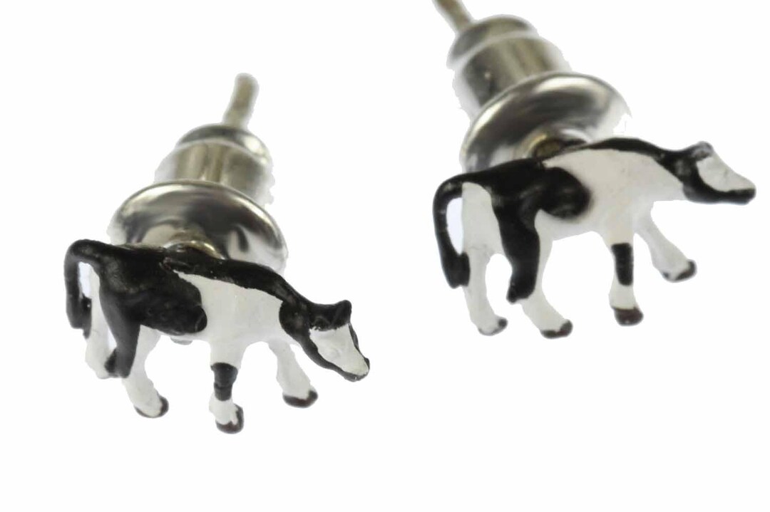 Cow Cows Earrings Ear Studs Earstuds Miniblings Farm Black - Etsy