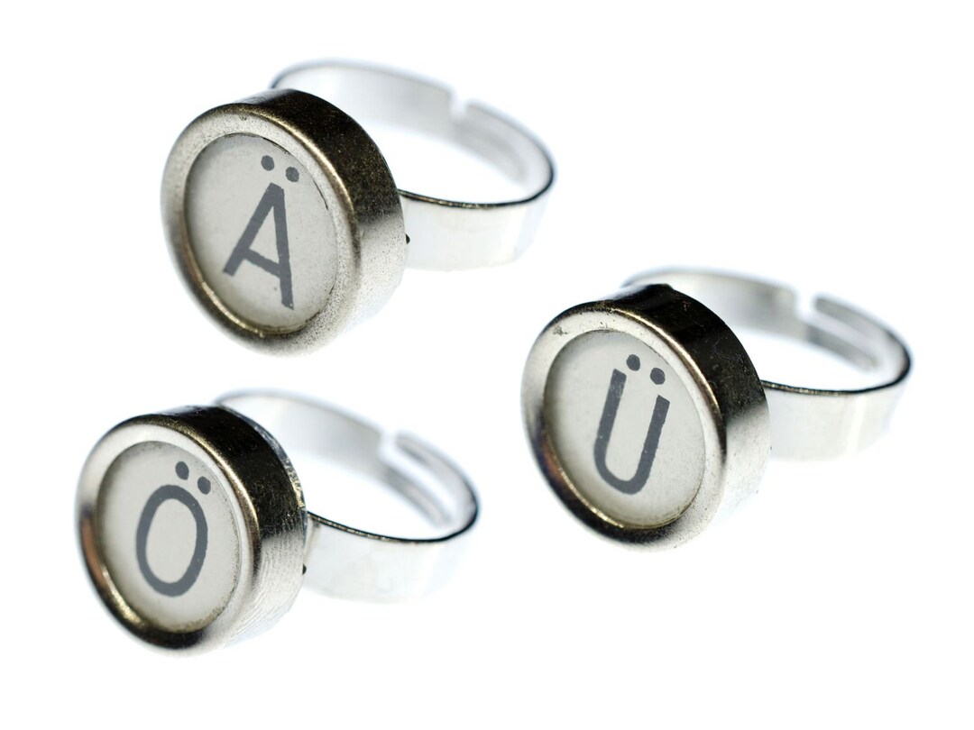 Choose an Umlaut Initial Ring Vintage Typewriter Keys Miniblings White ...