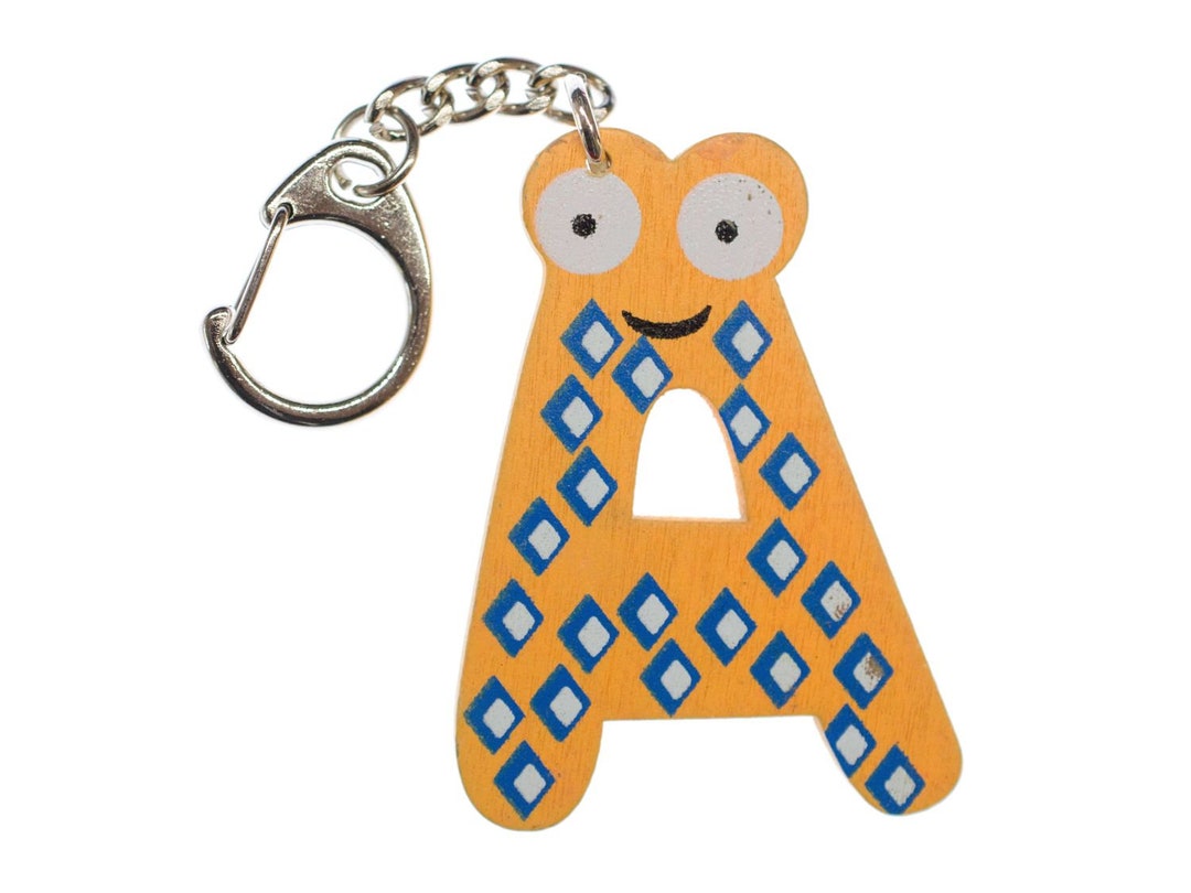 A Letter Key Ring Miniblings Pendant Initial Orange Alphabetic Wood ...