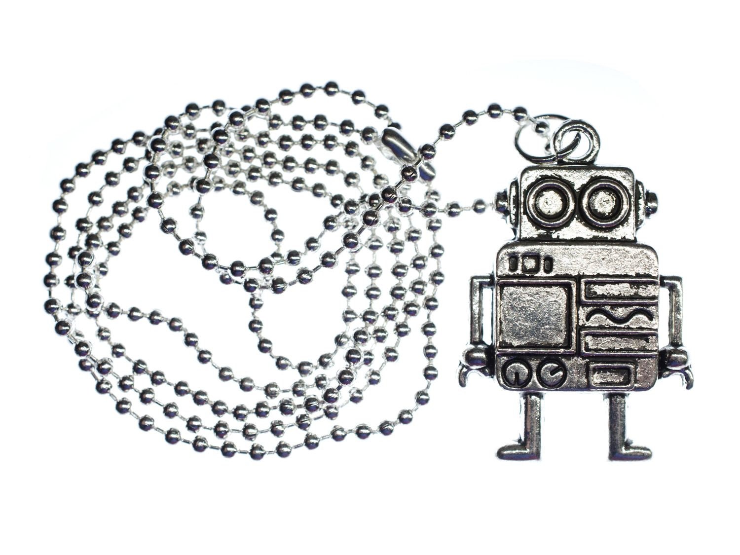 Robot Necklace Miniblings 80cm Machine Computer Scifi Silver - Etsy