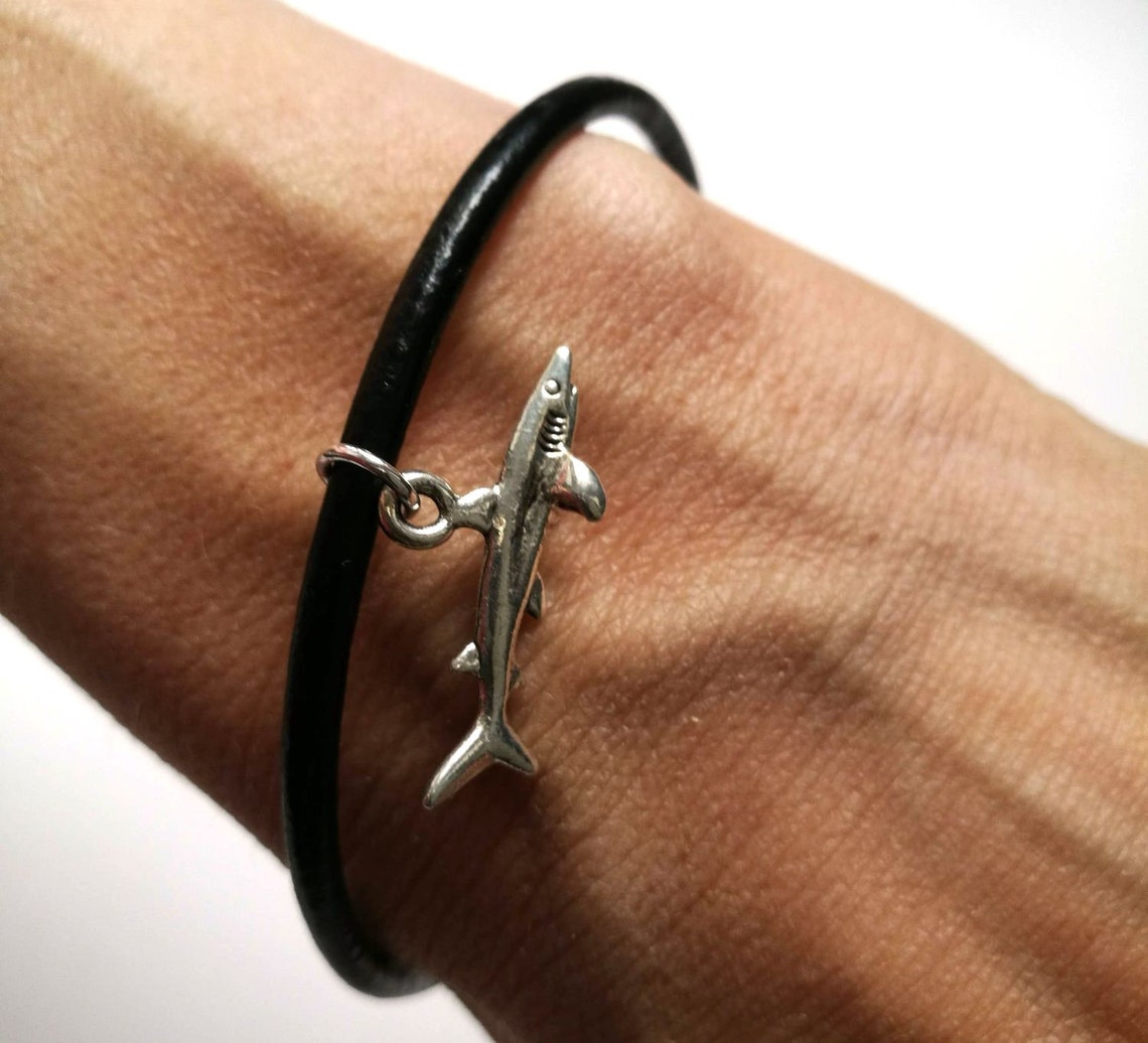 Squalo Pelle Bracciale Minibling Nero Bracciale Bianco Squalo | Etsy