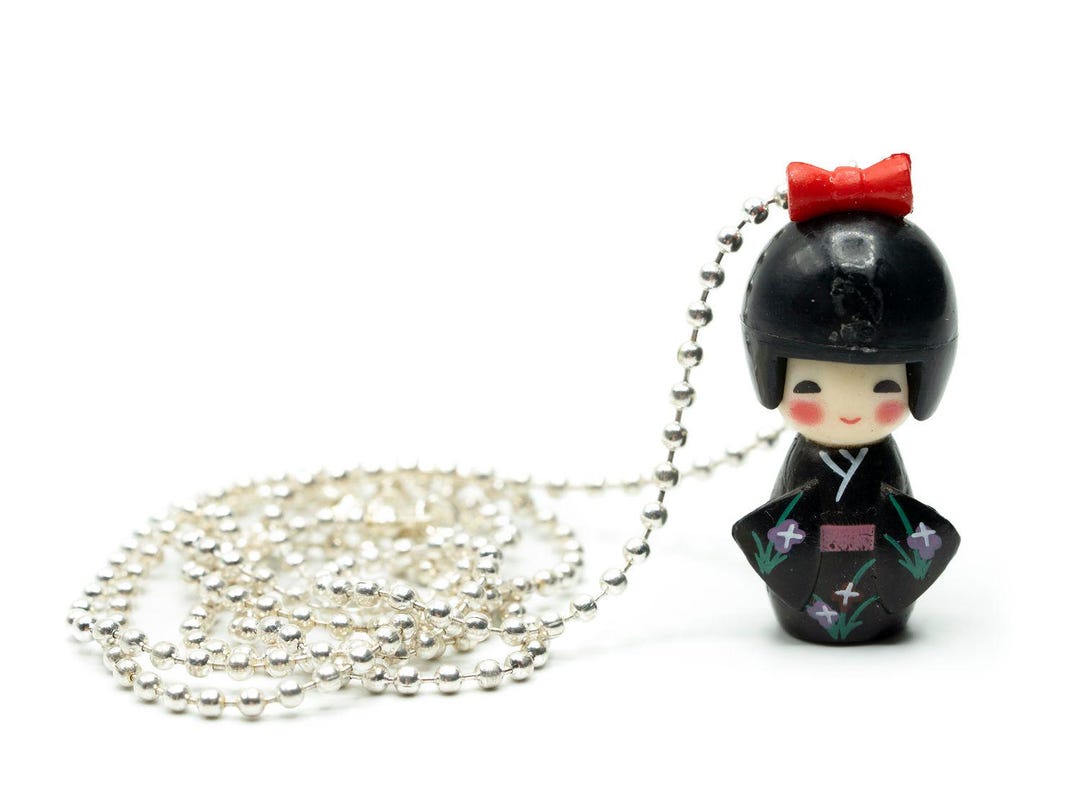 Geisha Necklace Miniblings Doll Asia Art Puppet Black Kokeshi - Etsy