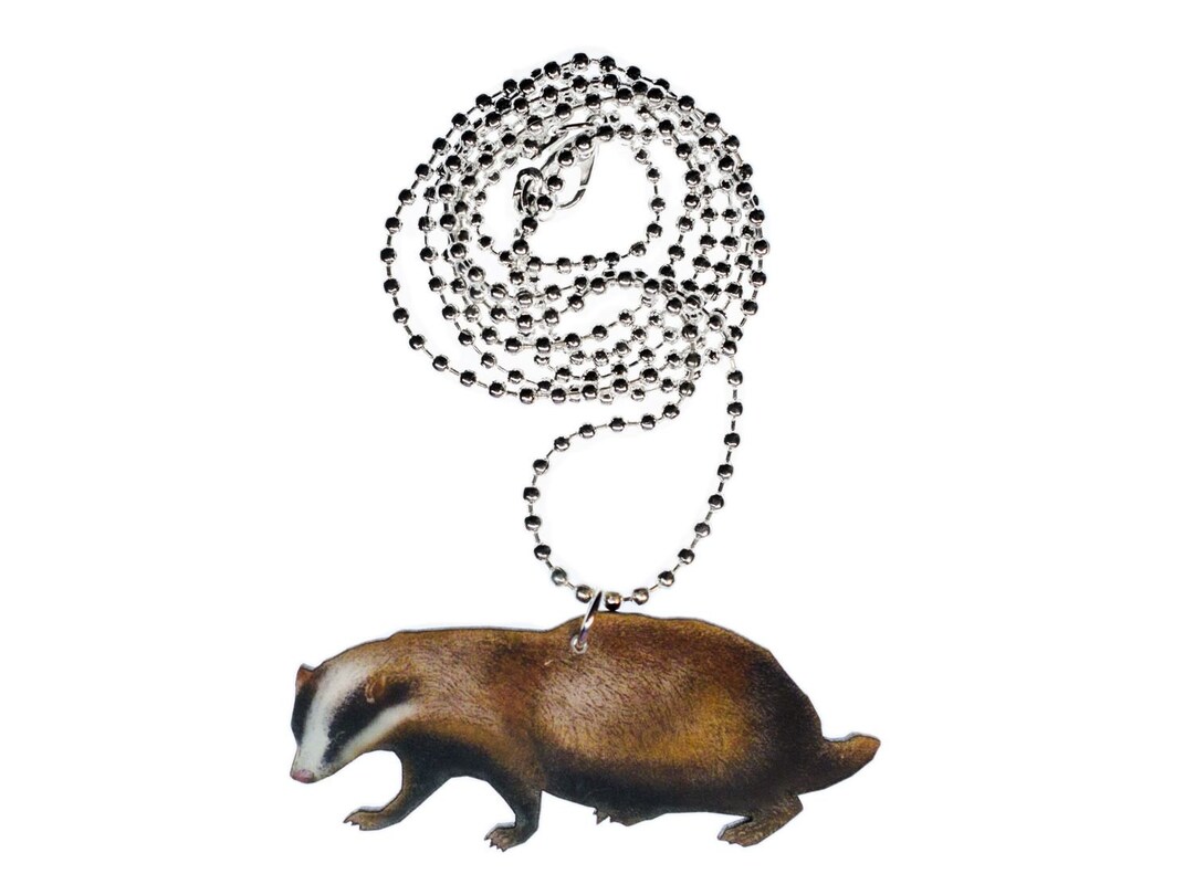 Badger Necklace Miniblings 80cm Wooden Laserprint Forest Animal Raccoon ...