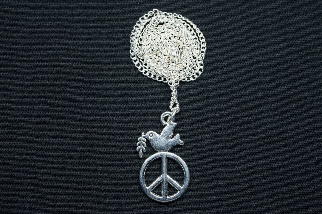 Dove of Peace on Peace Sign Chain Miniblings 45cm Necklace Peace Silver ...