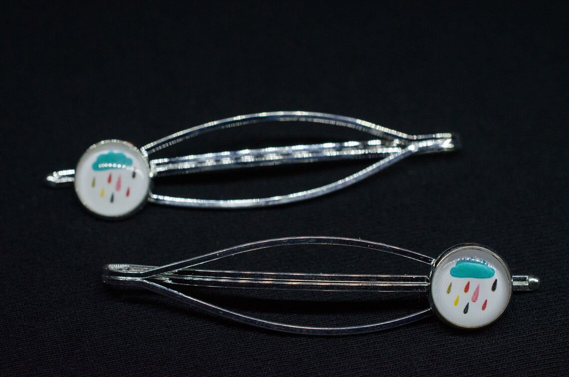 Colorful Rain Cloud Set 2 Hair Clips Cabochon Miniblings Hair Pins ...