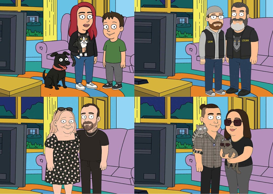 Family Guy Style Animated Cartoon Personalised Illustrative Family ...