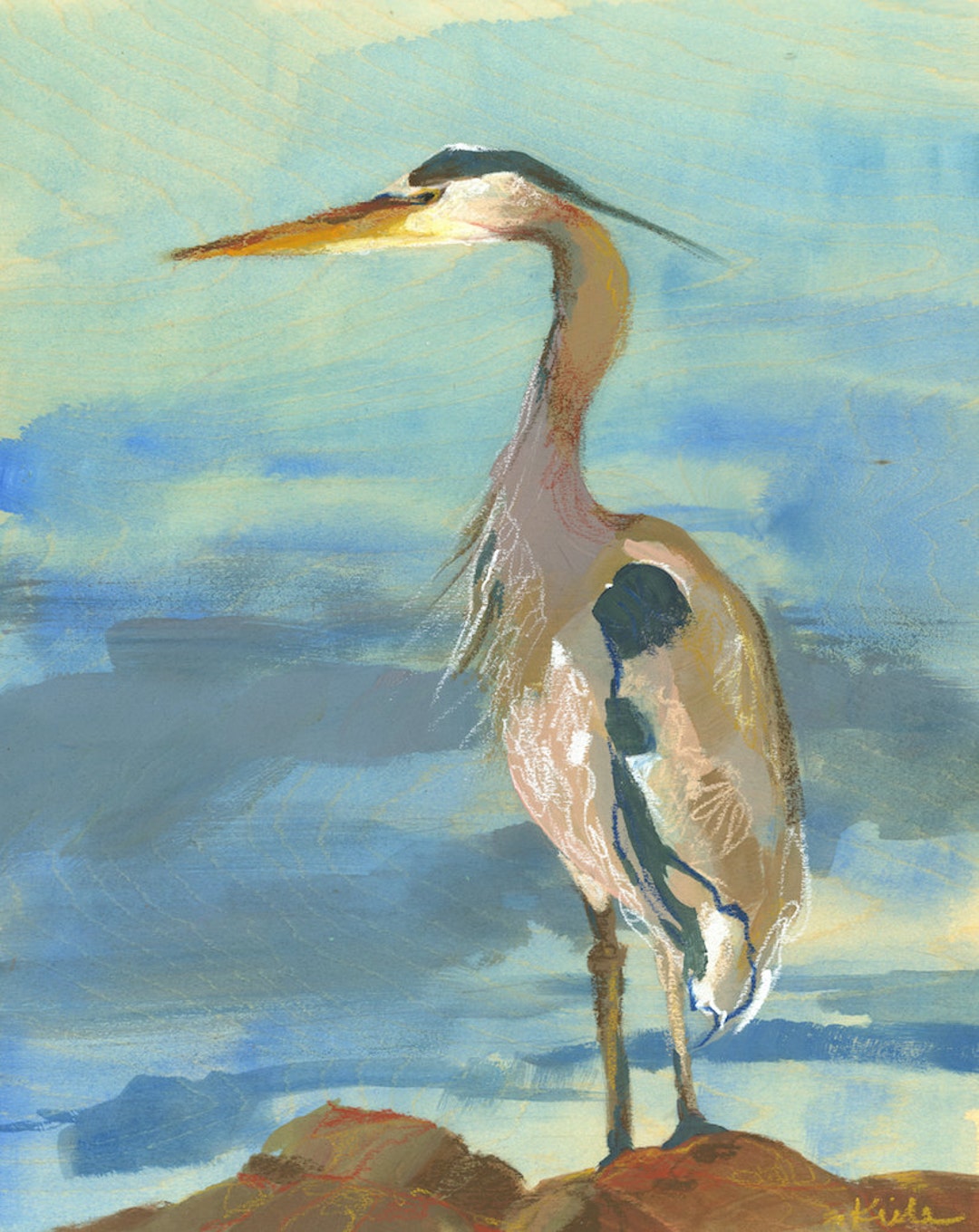 Gray Heron - PRINT of Original - Etsy