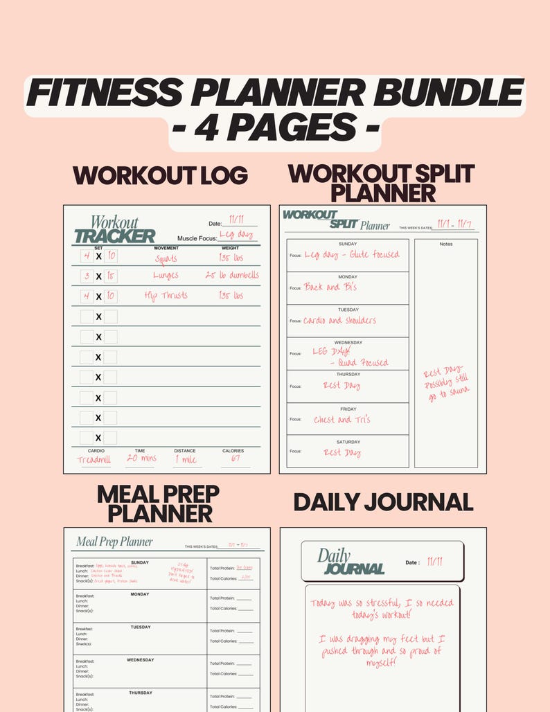 Printable Fitness Planner Bundle | Workout Tracker, Meal Planner ...