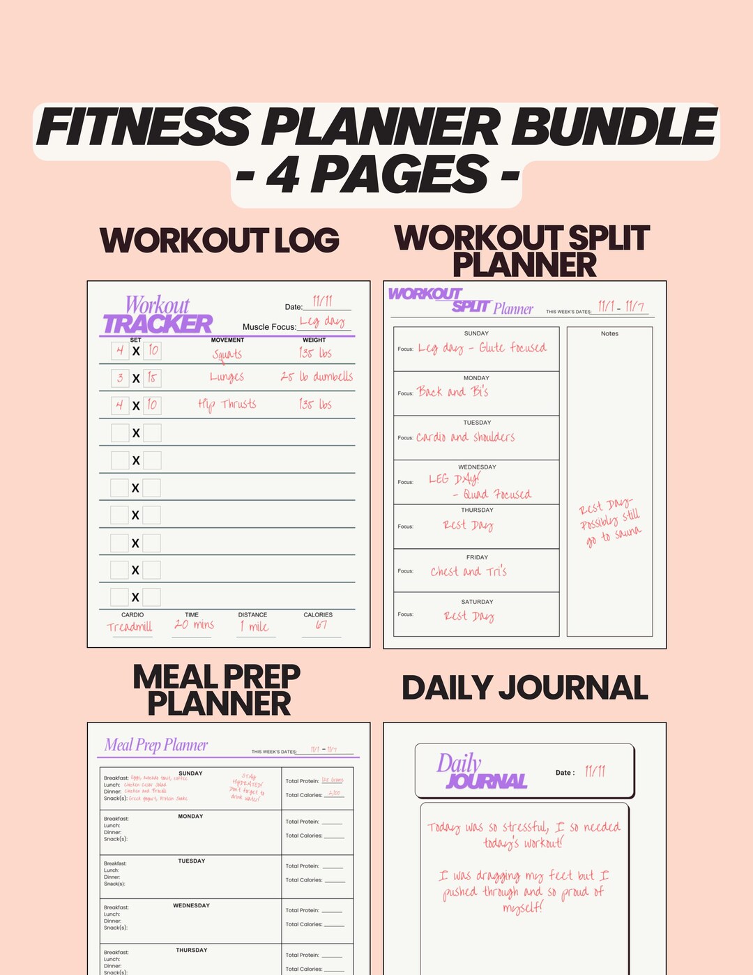 2026 ADHD Fitness Planner Bundle | Workout Tracker, Meal Planner ...