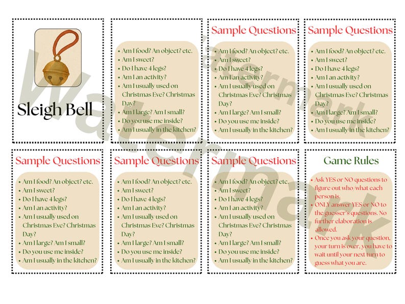 Family Christmas Game | Printable Headbands Cards | Christmas Guessing ...