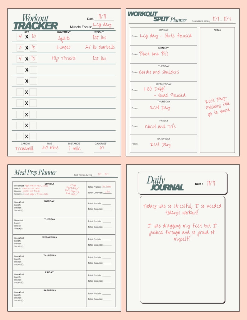 BEST 2026 Printable Fitness Planner Bundle | Workout Tracker, Meal ...